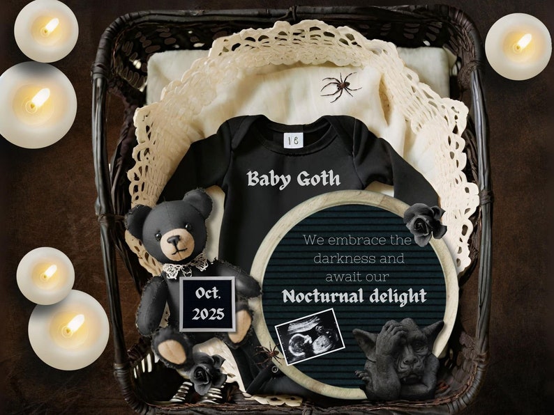 Goth Baby Pregnancy Announcement Digital Editable Templates Social ...