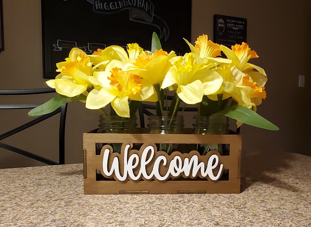 Welcome Planter Box, Mason Jar Centerpiece, Succulent Planters, Blessed ...