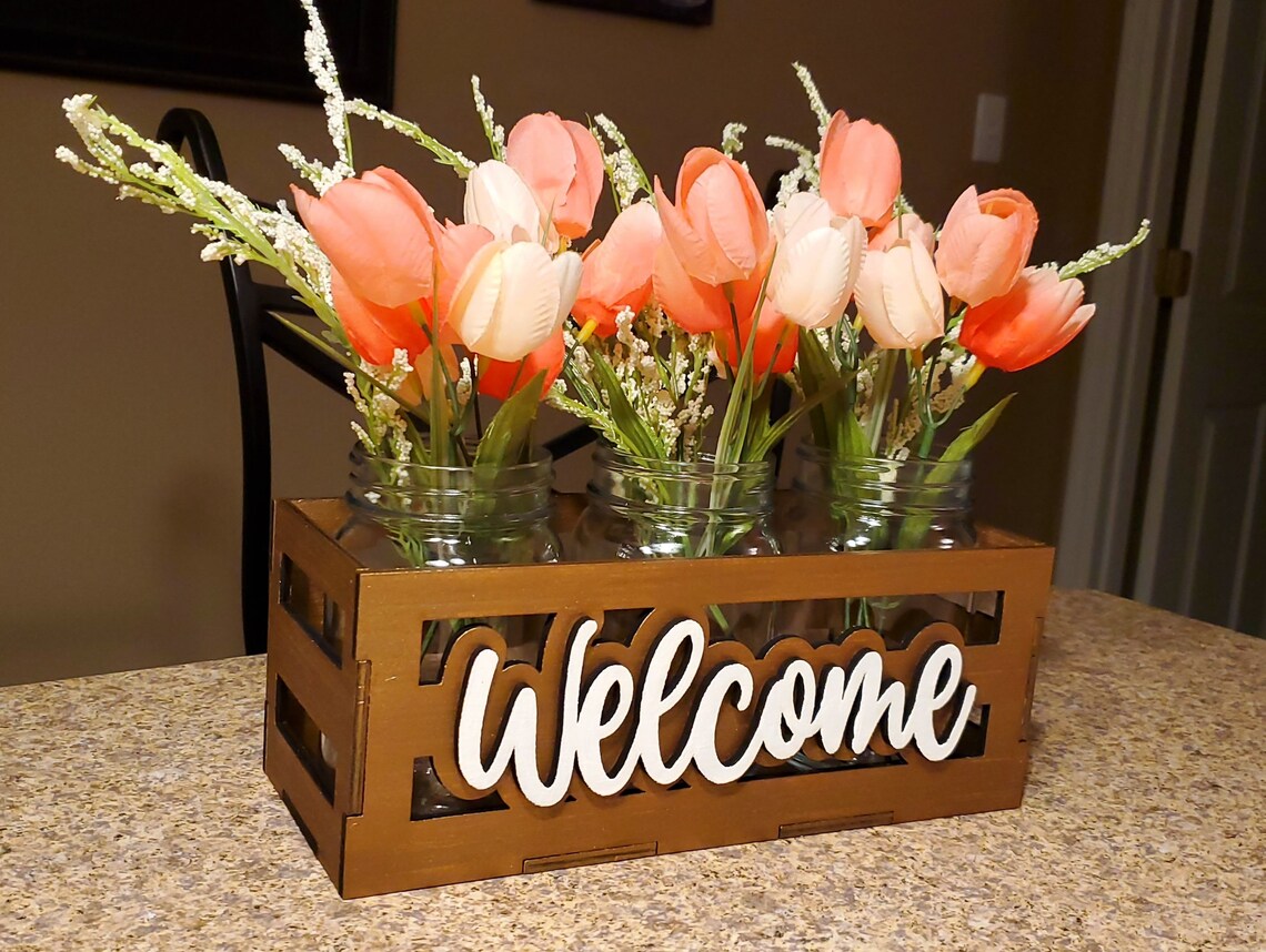Welcome Planter Box Mason Jar Centerpiece Succulent - Etsy