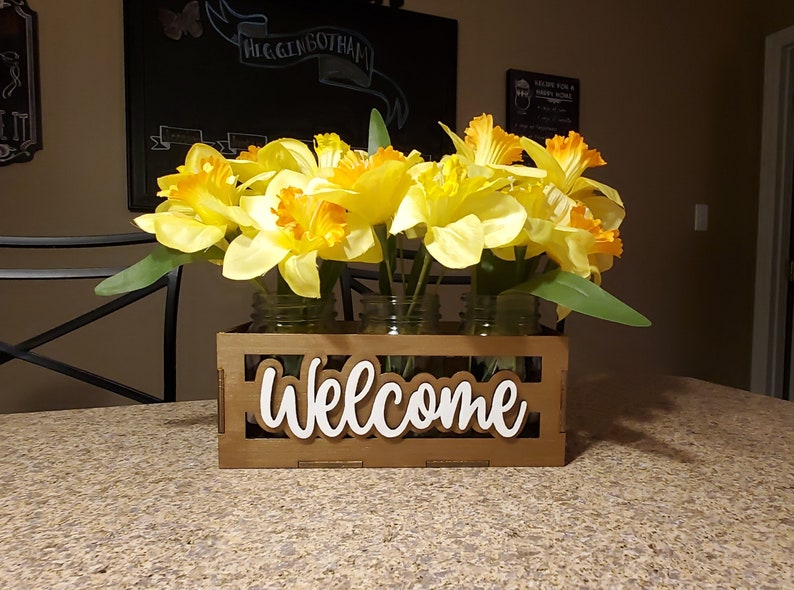 Welcome Planter Box Mason Jar Centerpiece Succulent - Etsy
