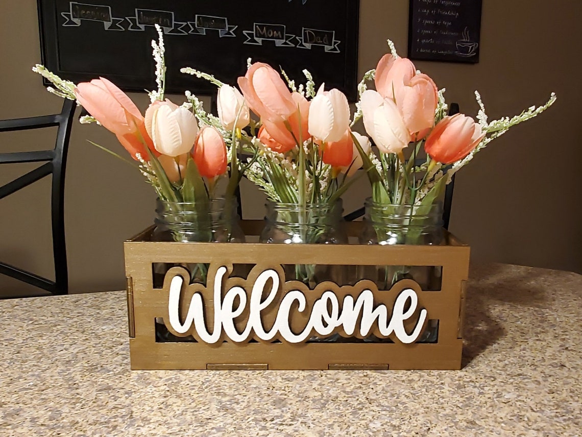 Welcome Planter Box Mason Jar Centerpiece Succulent - Etsy