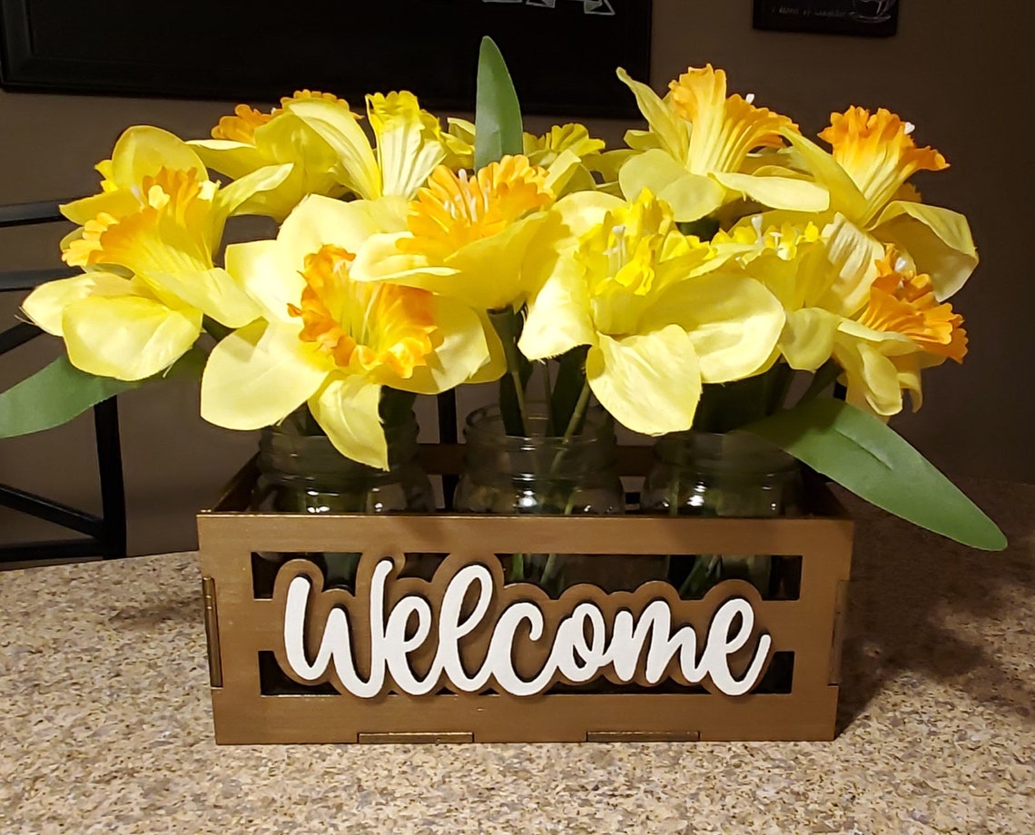 Welcome Planter Box Mason Jar Centerpiece Succulent - Etsy