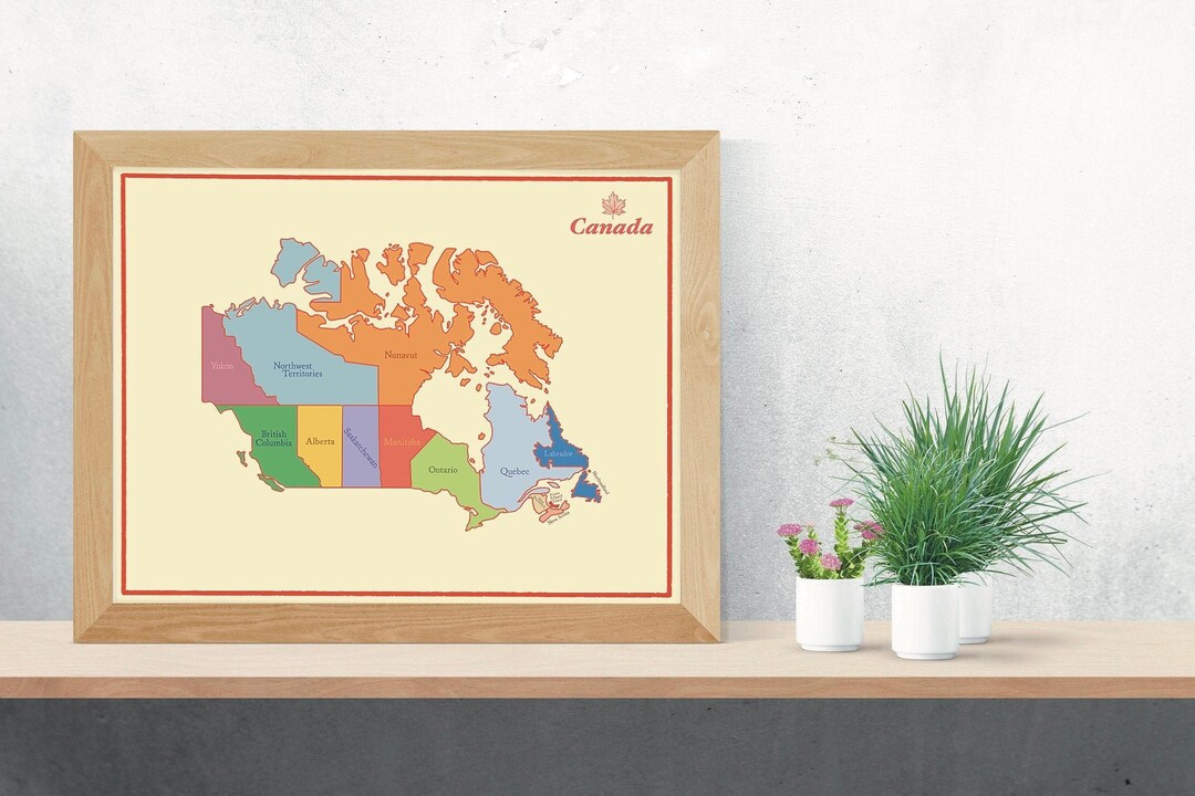 Canada Map Poster Wall Art for Cottage or Canadian Office Decor. 16 x ...