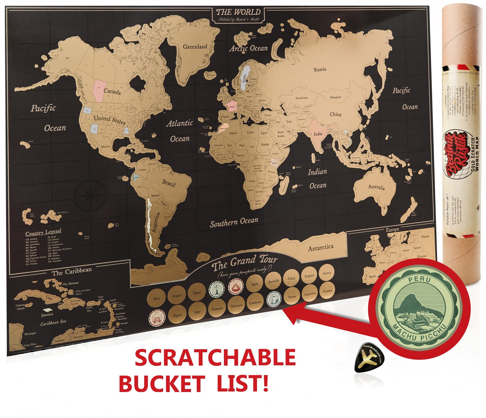 Scratch off World Map Poster, Travel Journal as Travel Decor / Carte Du ...