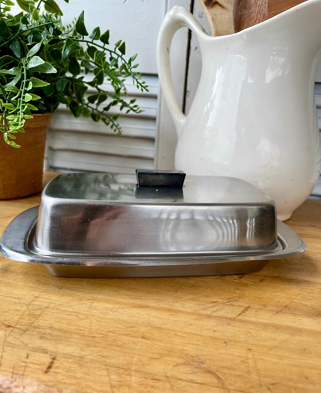 Vintage Stainless Steel Retro Butter Dish, Plastic Handle - Etsy