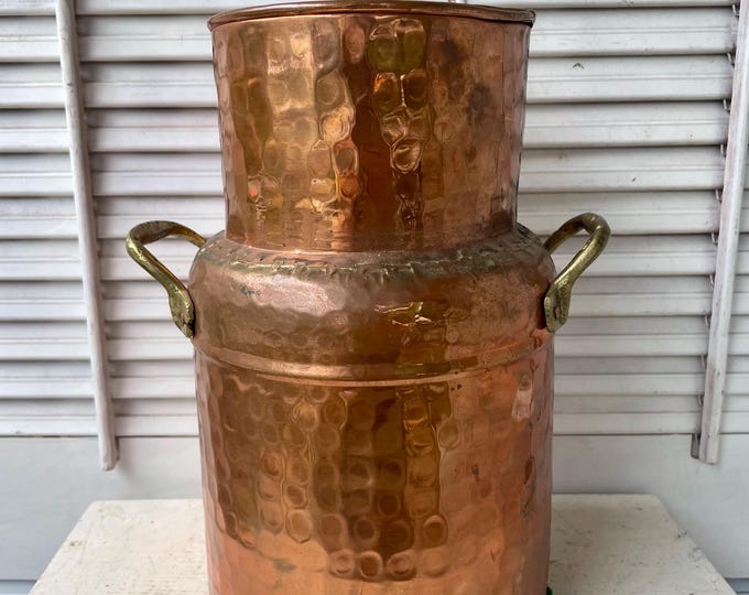 Vintage Hammered Copper Milk Jug, Zippered Seams, Brass Handles ...