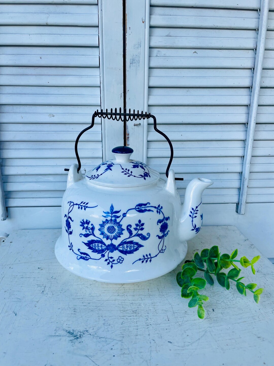 Vintage Delft Style Teapot: Blue & White Farmhouse Decor - Etsy