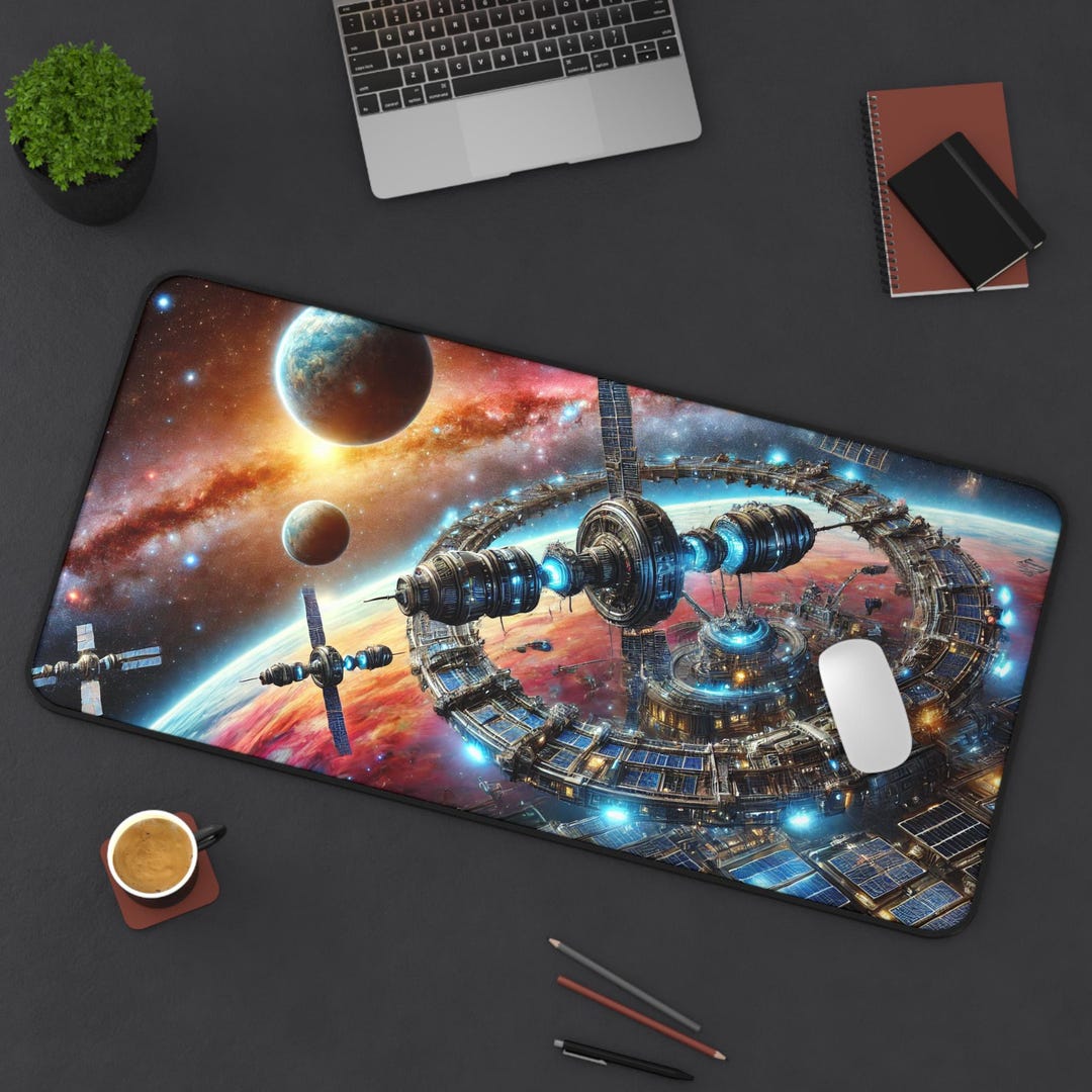 Futuristic Space Station Desk Mat Explore the Galaxy From Your Desk - Etsy