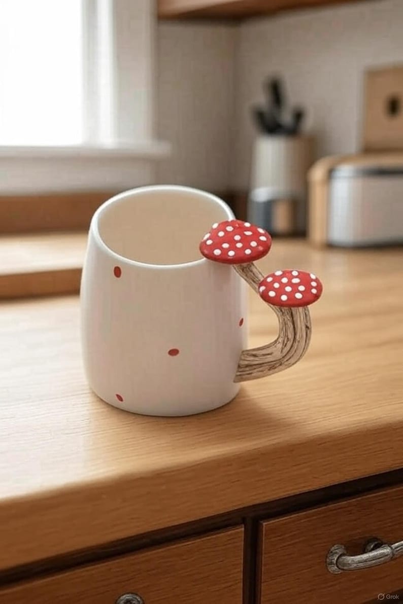 Handmade Ceramic Mushroom Handle Mug - Rustic Coffee Cup (400ml) - Etsy