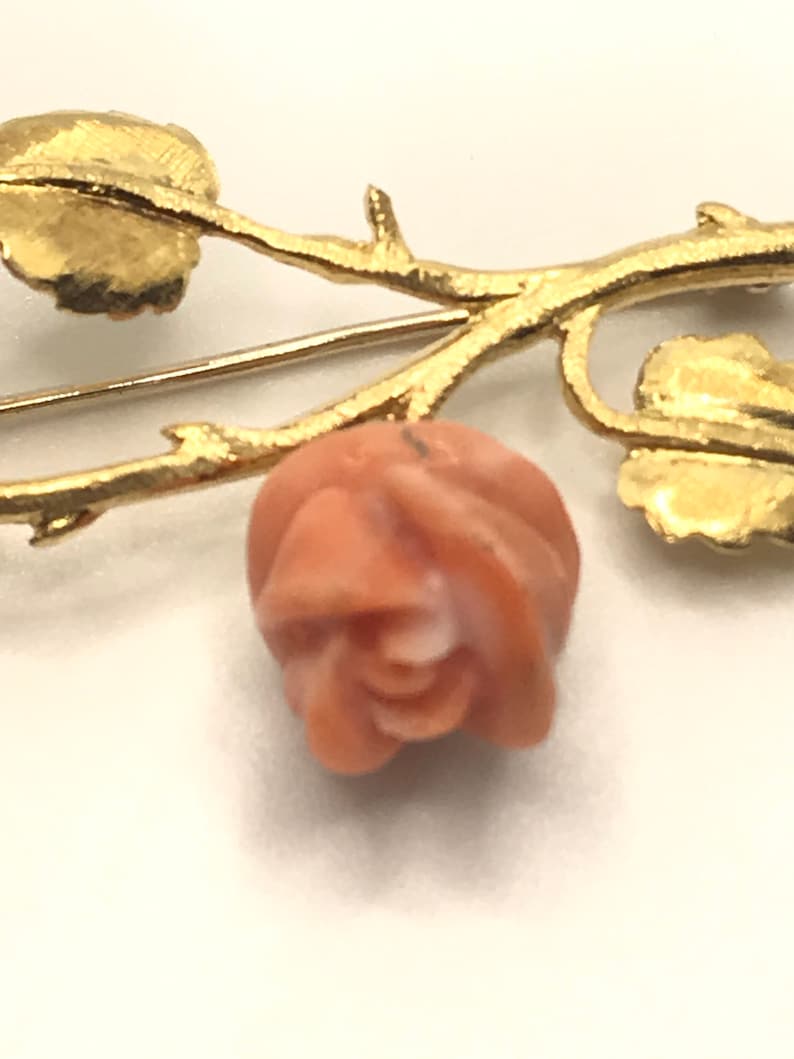 Vintage 18k Gold Coral Rose Brooch: Italian Floral Pin - Etsy