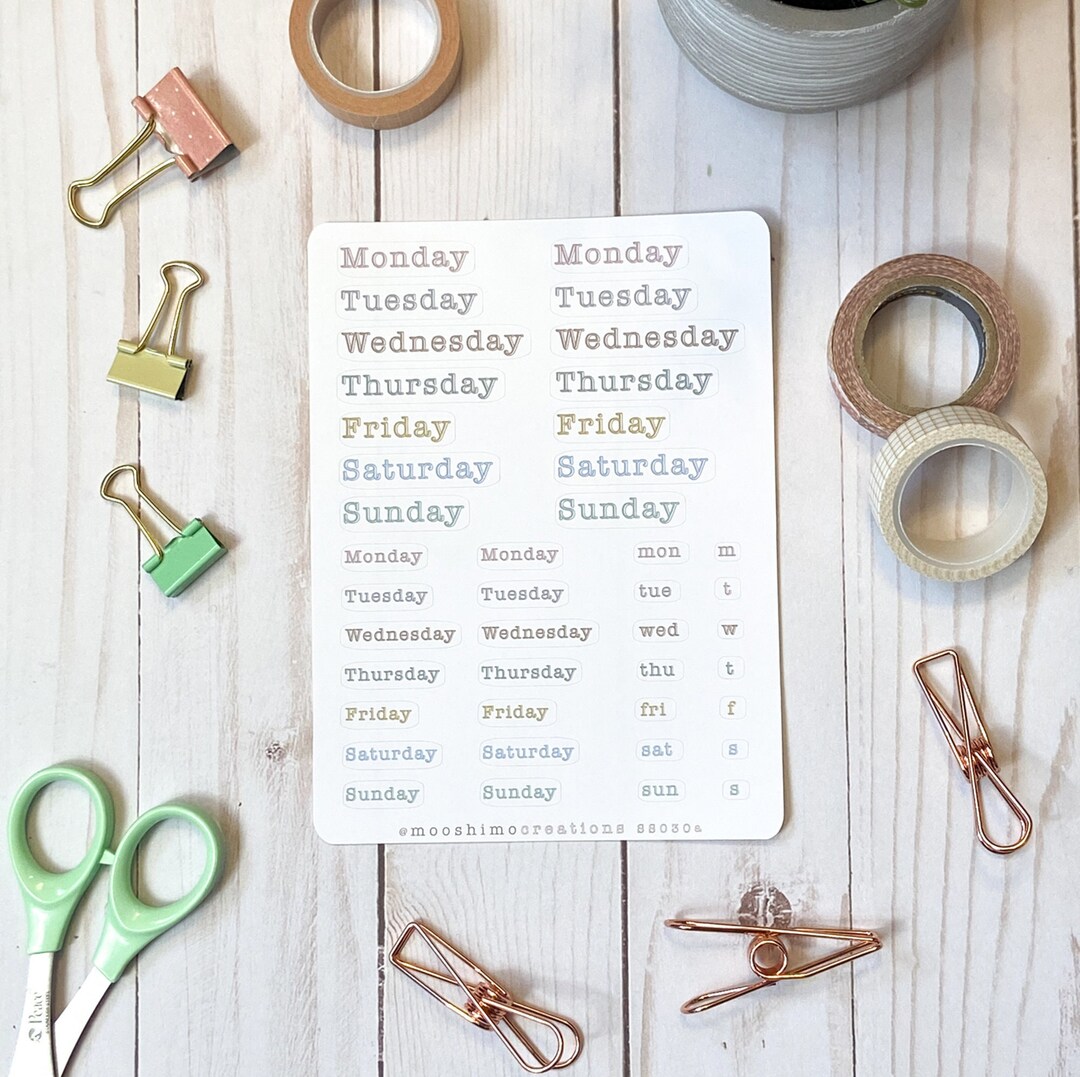 Days of the Week Stickers Days Stickers Planner Stickers BUJO Stickers ...
