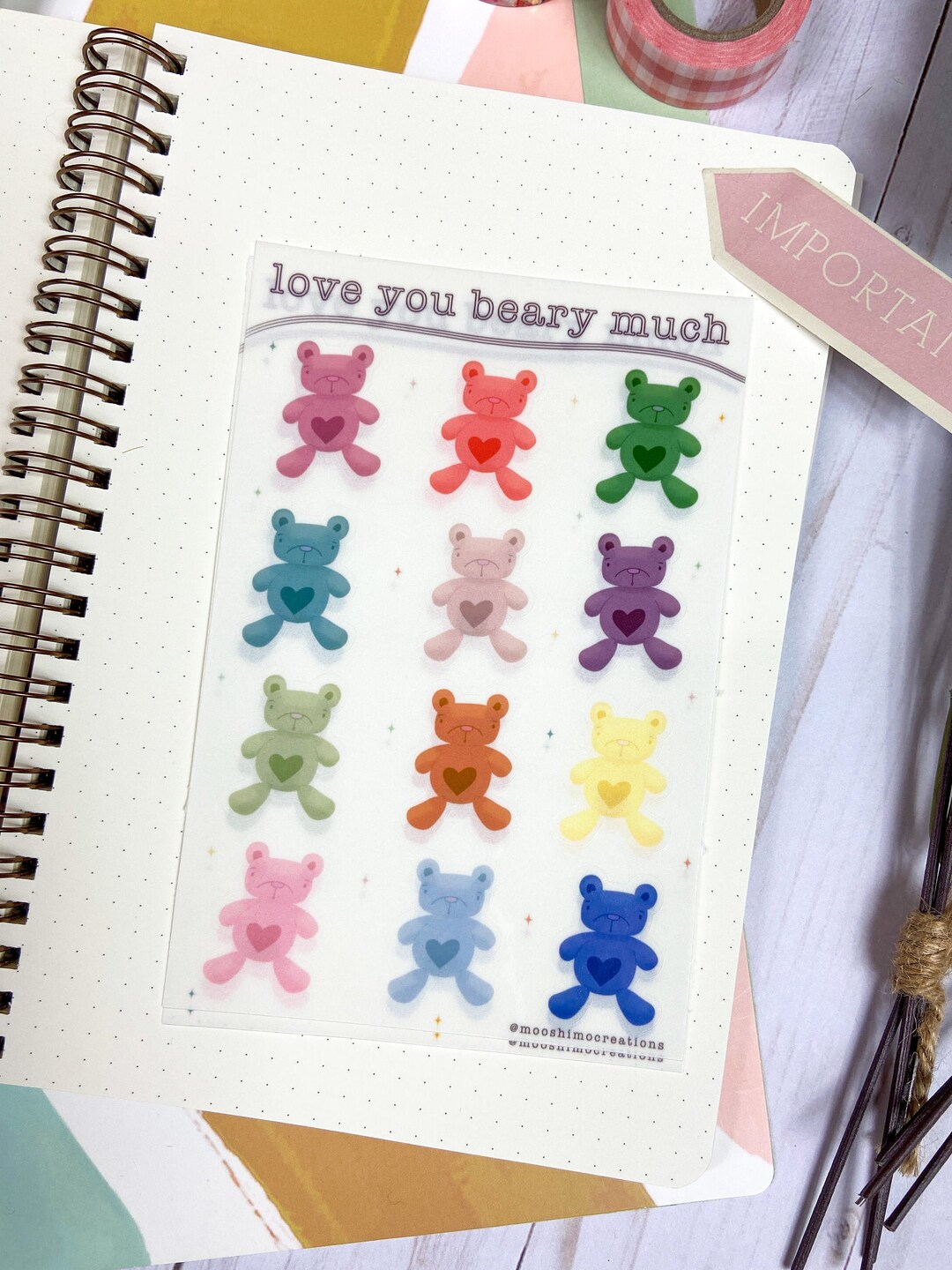 Bear Stickers Teddy Bear Stickers Heart Bear Stickers Planner Stickers ...