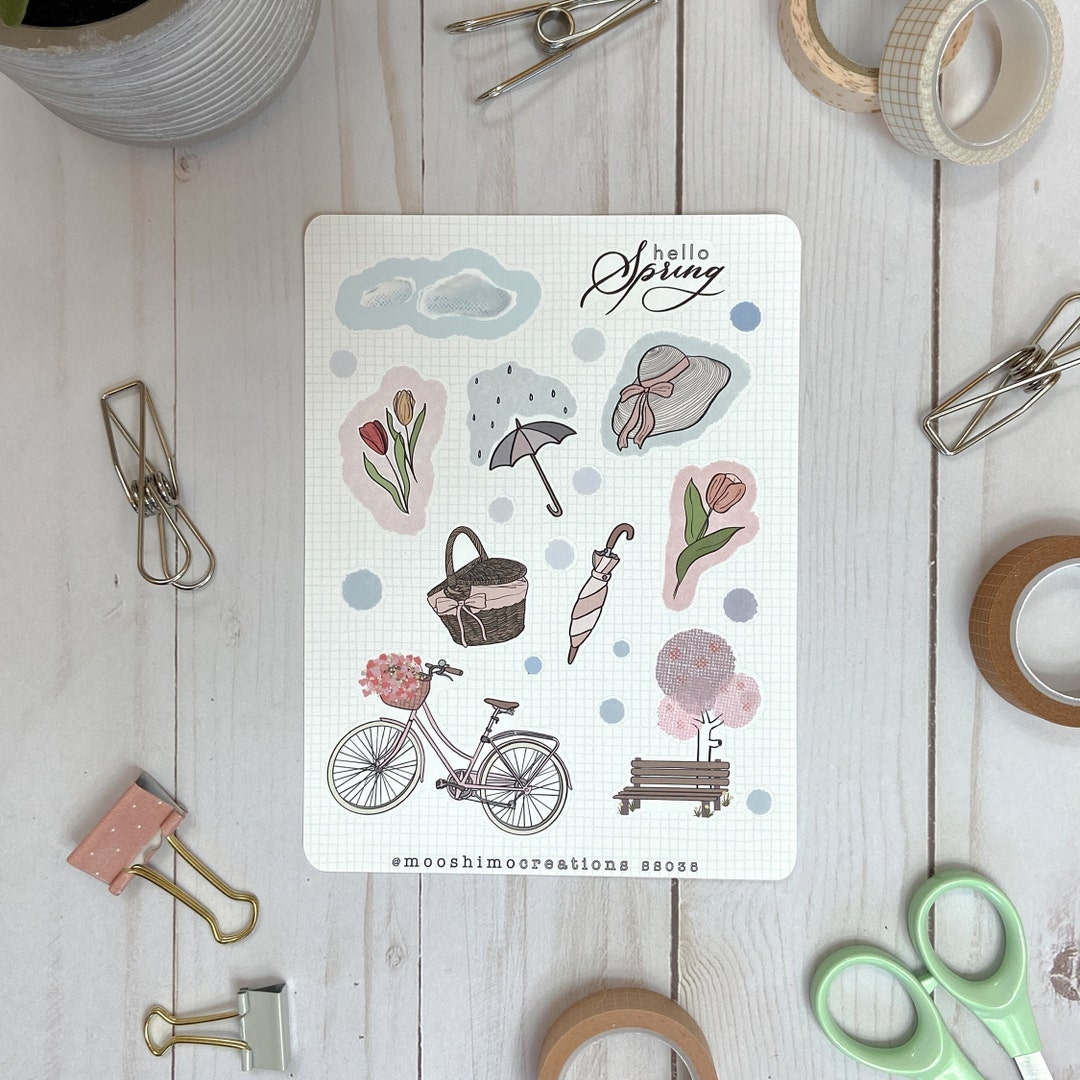 Spring Themed Stickers Hello Spring Planner Stickers BUJO Stickers ...