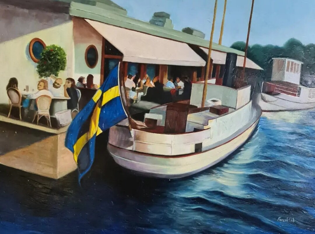 SWEDISH BOAT OILPAINTING ,art Decor,swedish Flag Gifts ,boat Painting ...