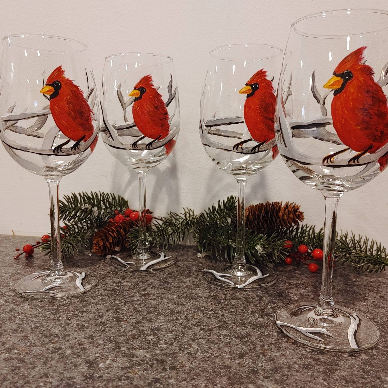 Cardinal Wine Glasses, Winter Gift Ideas - Etsy