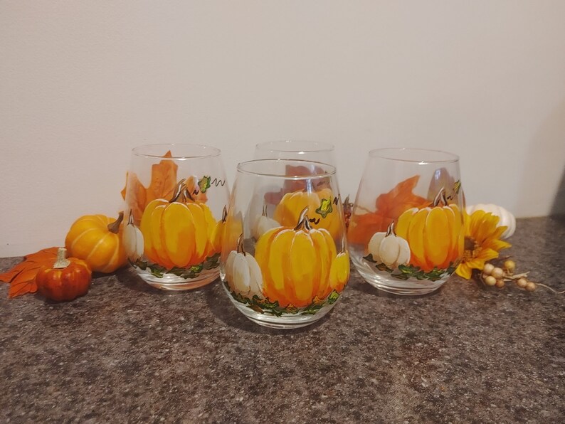 Fall Home Decor, Pumpkin Wine Glasses, Painted Wine Glasses, Autumn ...