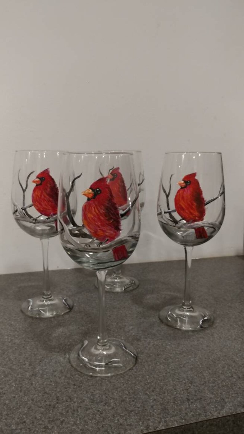 Cardinal Wine Glasses, Winter Gift Ideas - Etsy