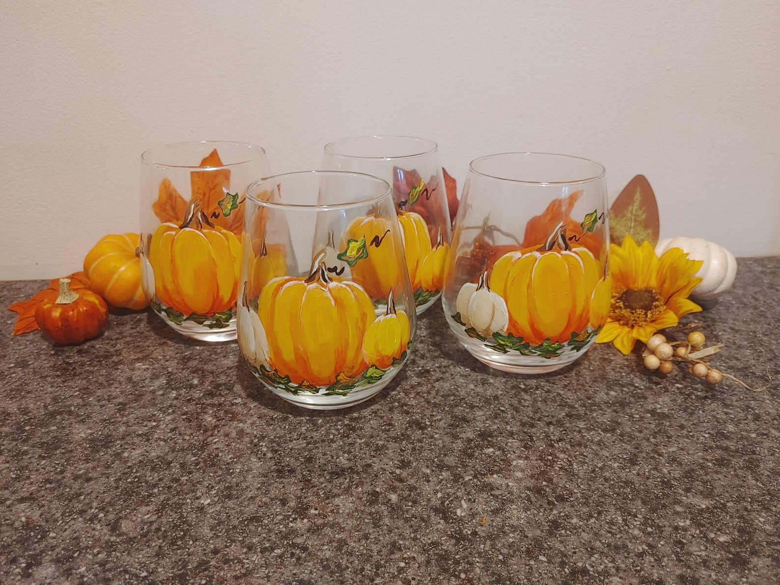 Fall Home Decor, Pumpkin Wine Glasses, Painted Wine Glasses, Autumn ...