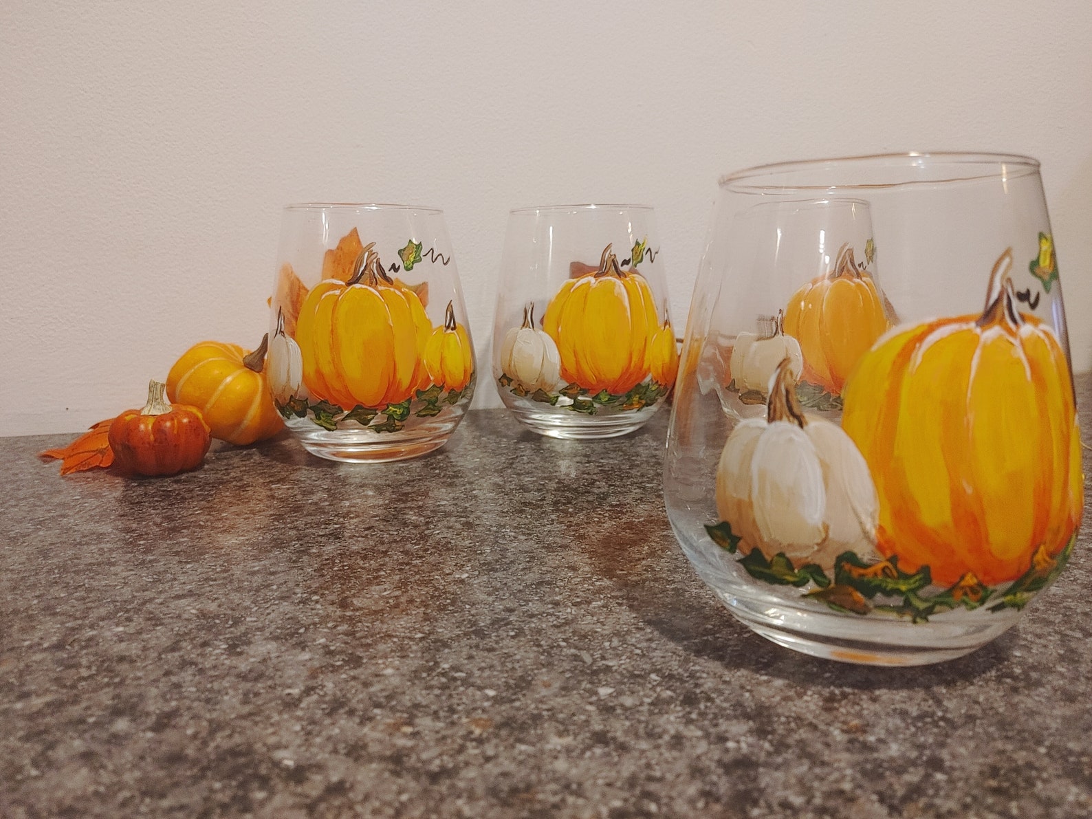 Fall Home Decor, Pumpkin Wine Glasses, Painted Wine Glasses, Autumn ...