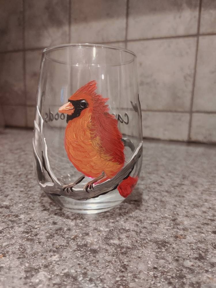 Cardinal Stemless Glasses, Painted Wine Glasses, Holiday Gift Ideas ...