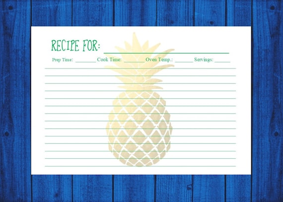 Pineapple Recipe Cards Recipe Cards 4x6 Custom Recipe Cards - Etsy