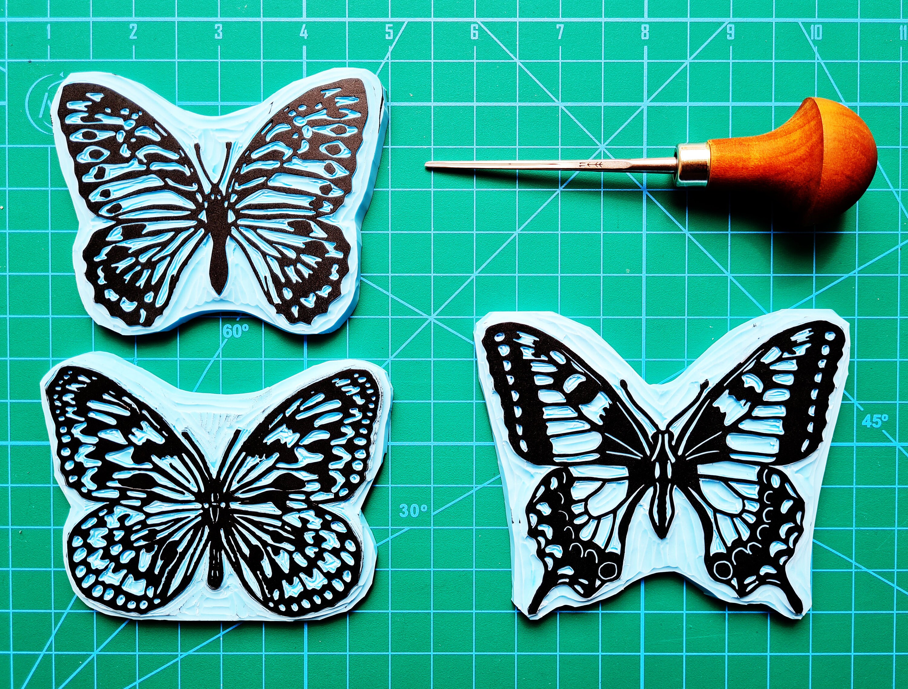 LINOPRINT 3 Butterflies "lepidoptera" || A4 || Handmade Original Wall ...