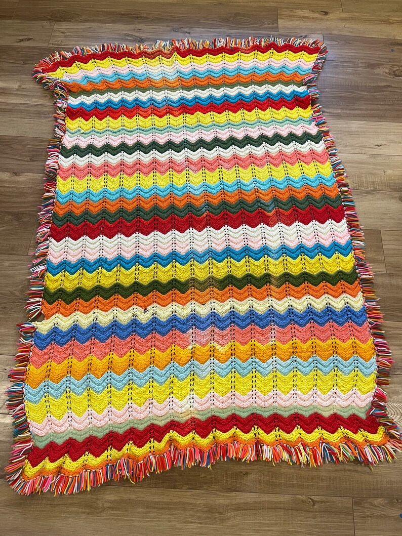 Rainbow Vintage Crochet Blanket - Etsy