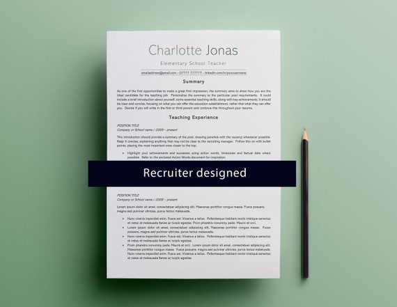 Teacher Resume Template Curriculum Vitae Minimalist Resume | Etsy