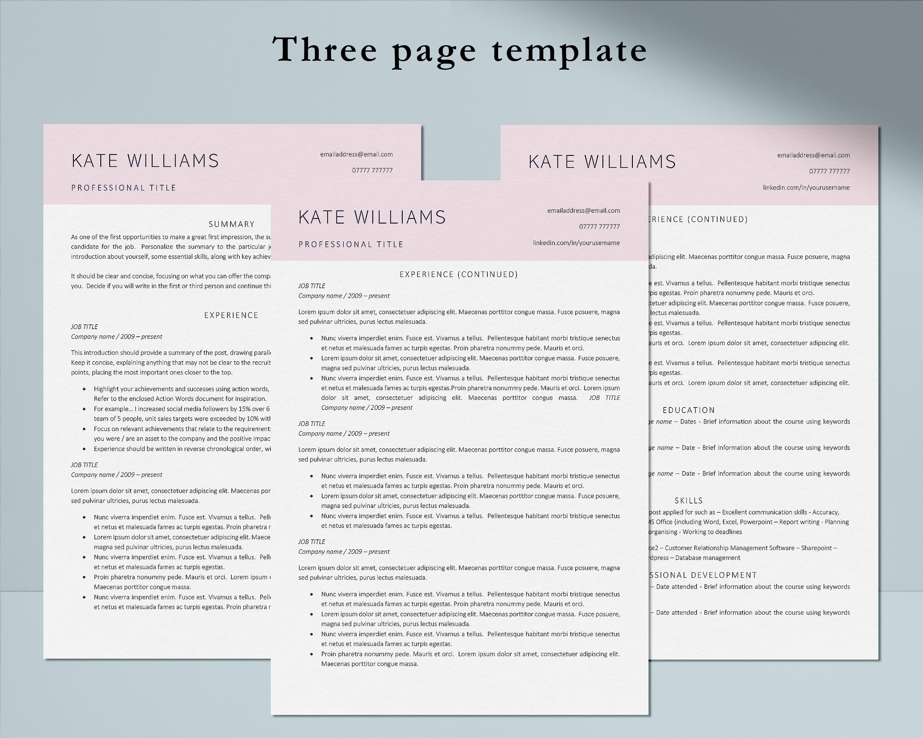 Resume Template Word, CV Template Word, Modern Resume Design, Clean ...