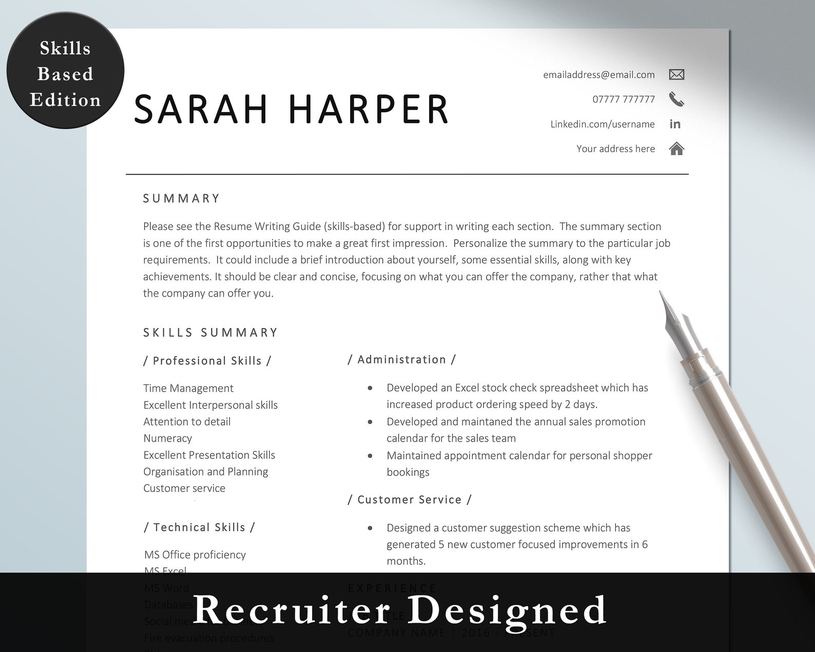 Skills Based Resume Template, Skills Based CV Template, New Graduate ...
