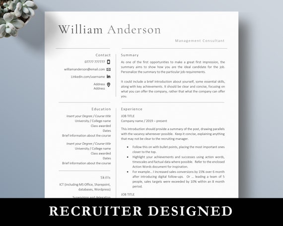 Cv Template Word Resume Word Cv Word CV Template CV | Etsy Australia