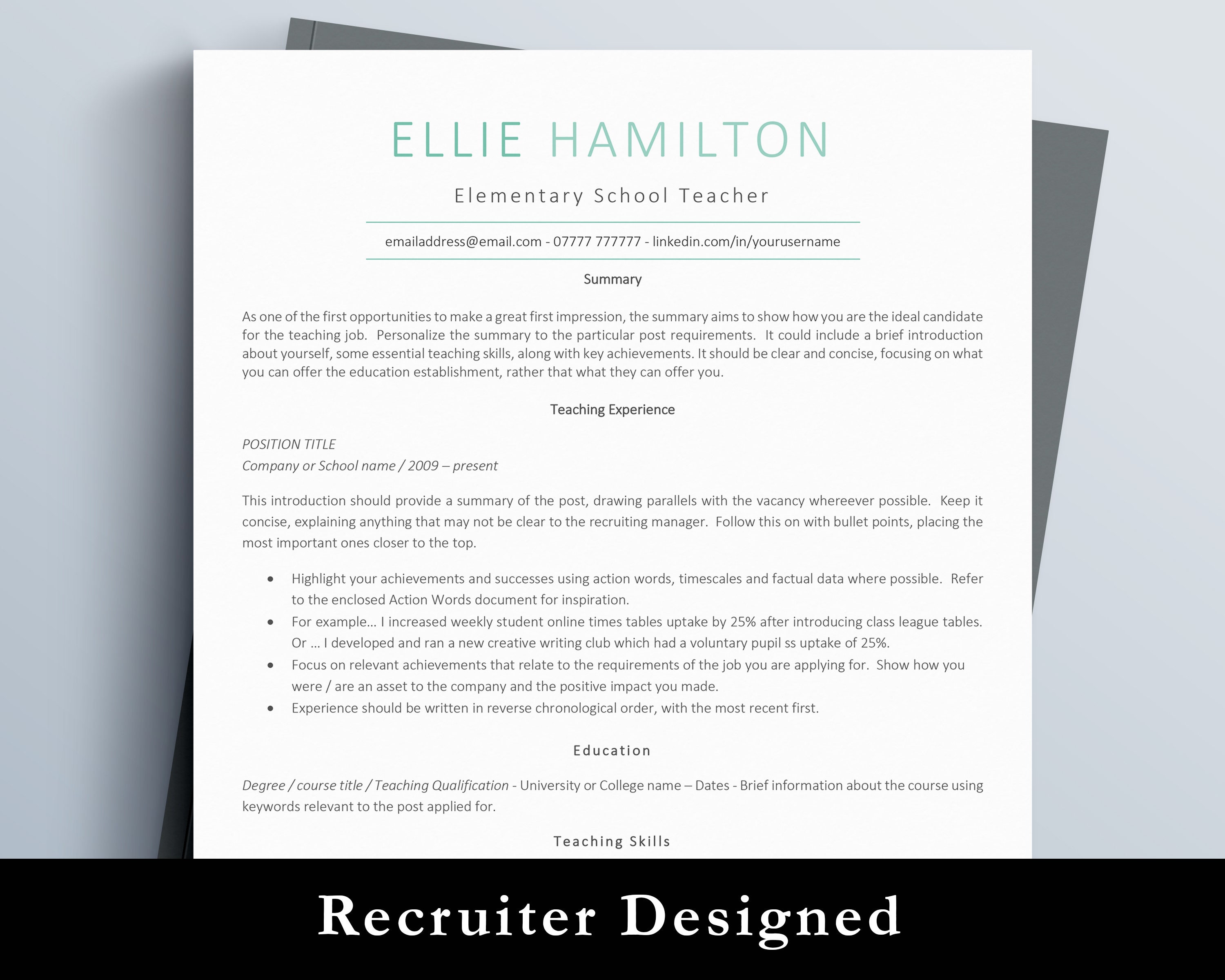 Teacher Resume Template Word, CV Teacher Curriculum Vitae, Teaching ...