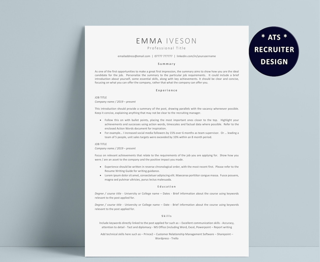 ATS Resume Template ATS Friendly Resume Template Word, CV Template ...