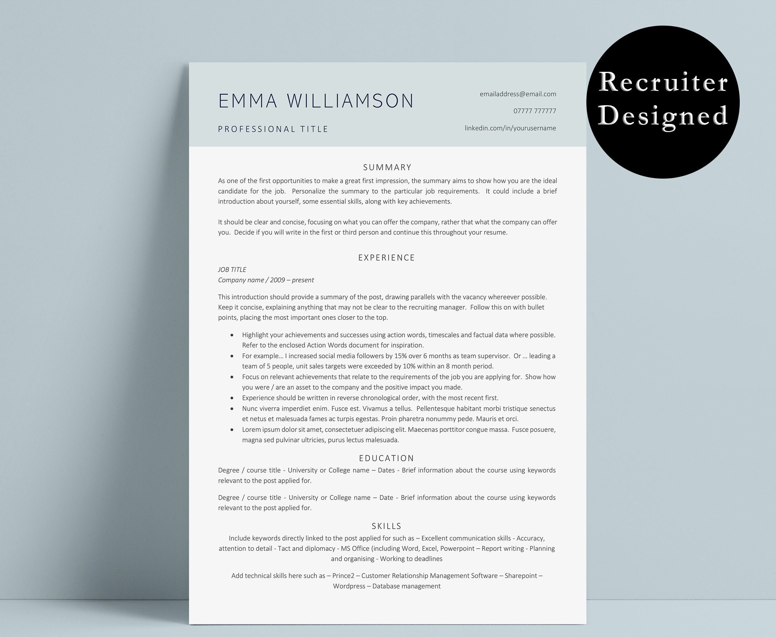 Professional Resume Template Instant Download Modern Resume | Etsy