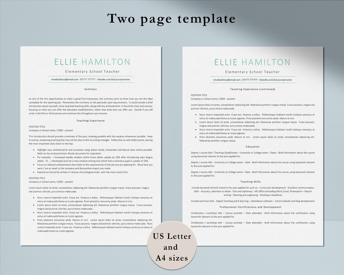 Teacher Resume Template Word, CV Teacher Curriculum Vitae, Teaching ...