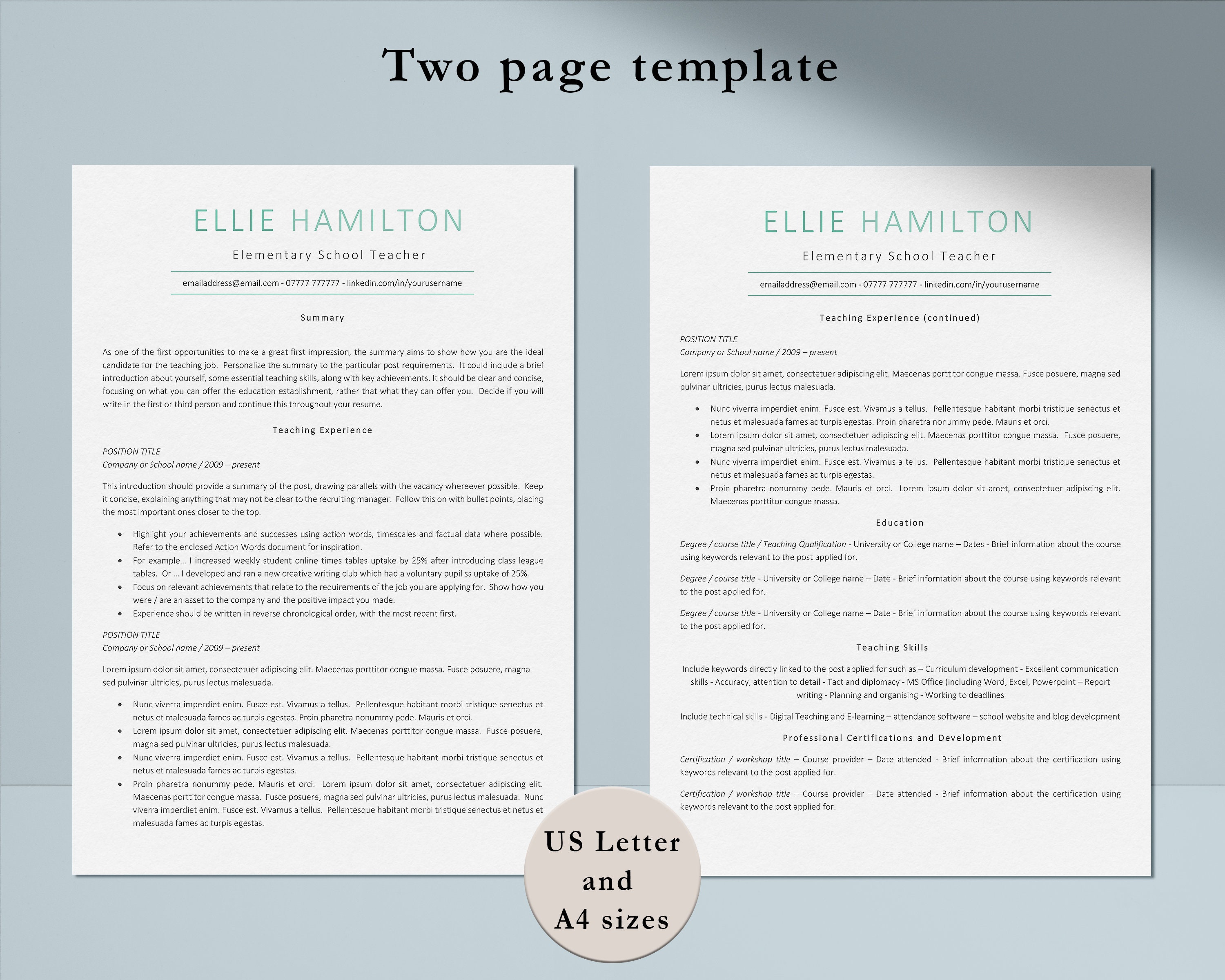 Teacher Resume Template Word, CV Teacher Curriculum Vitae, Teaching ...