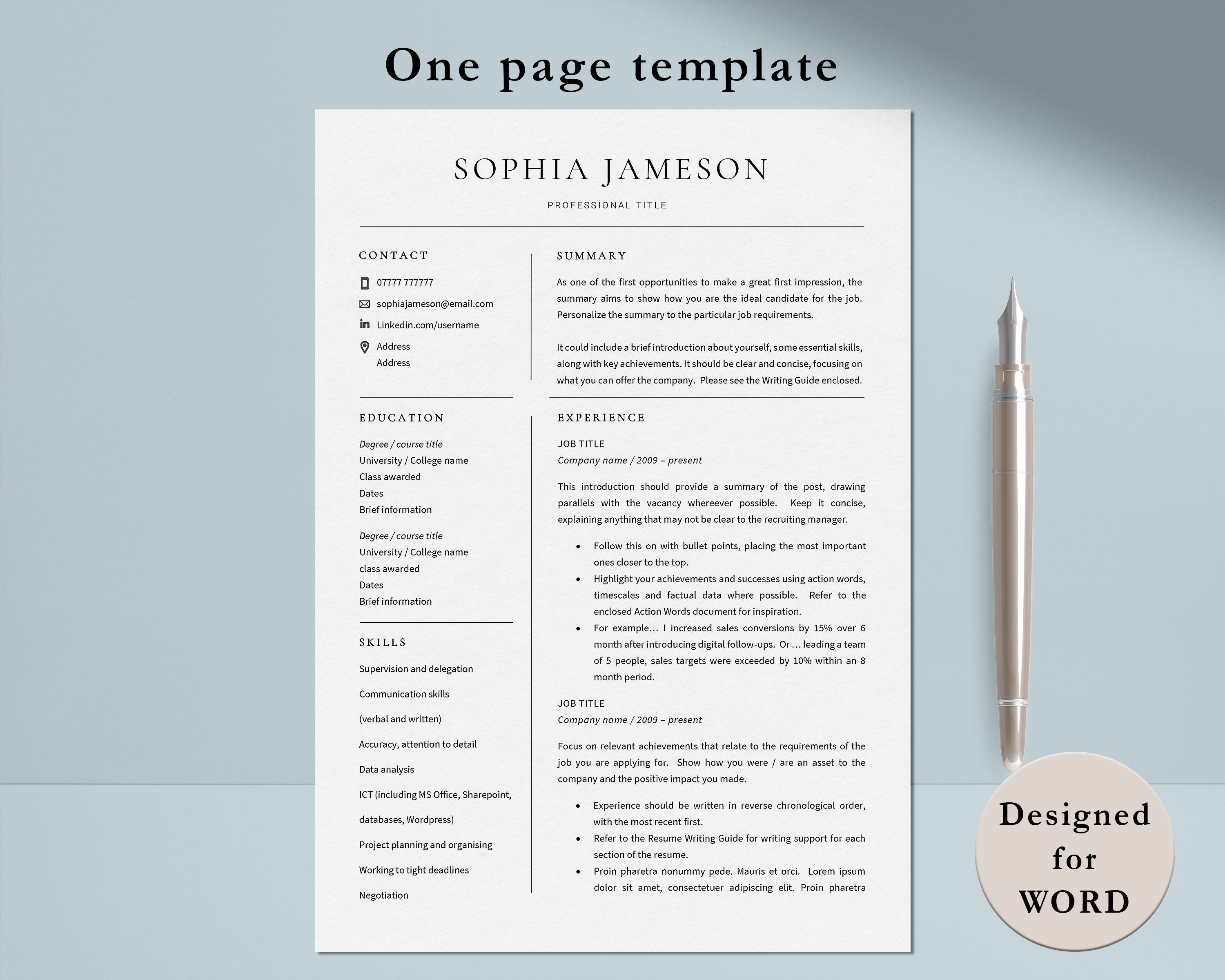CV Template for Word | Resume Template for Word | Curriculum Vitae ...