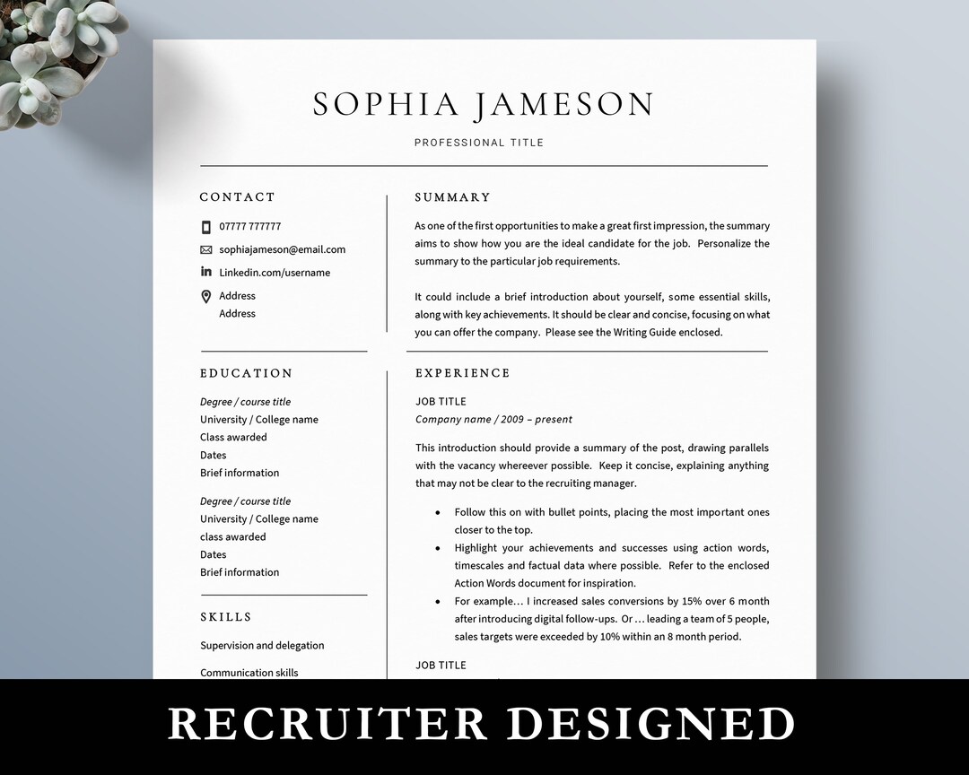 CV Template for Word | Resume Template for Word | Curriculum Vitae ...