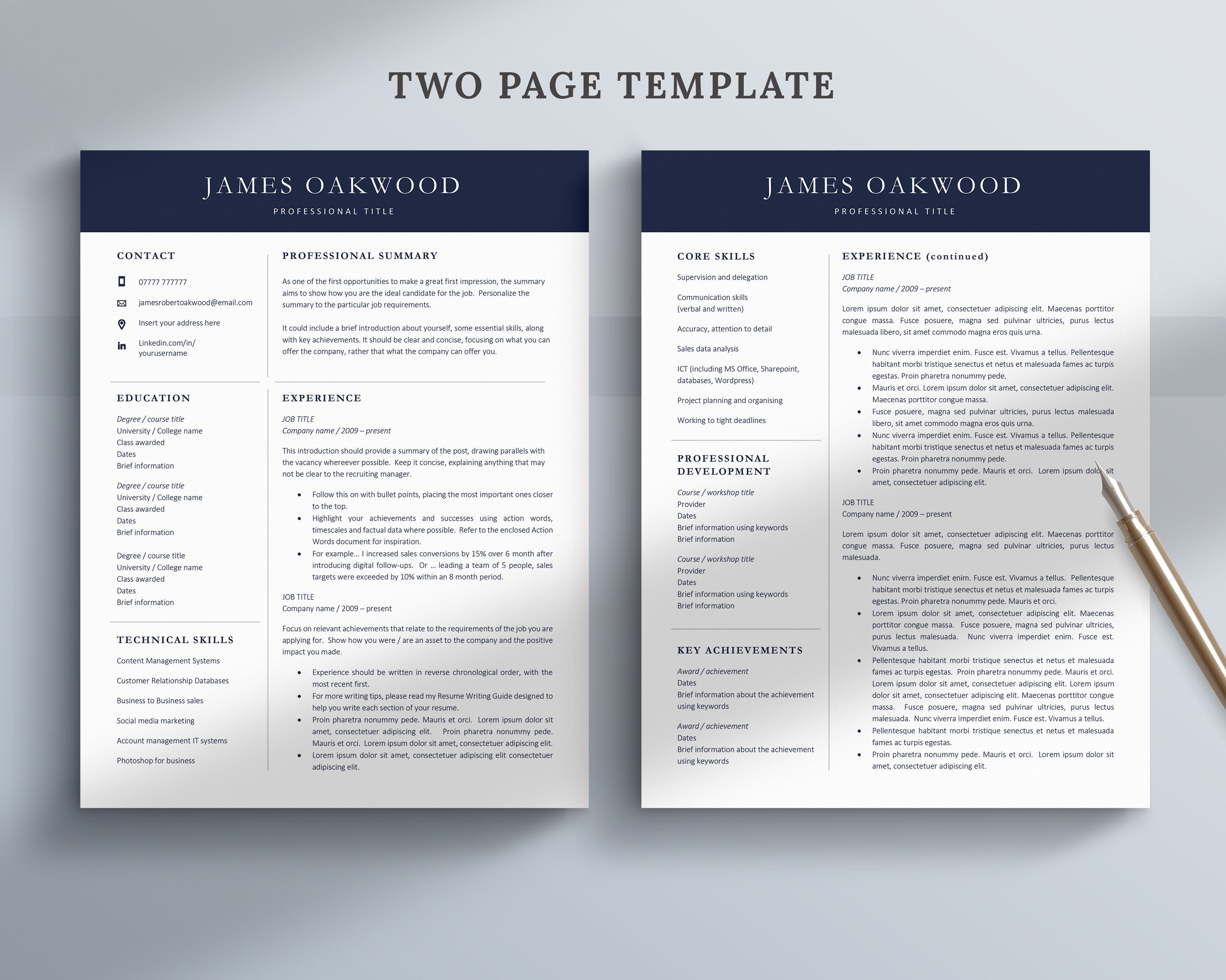 Executive Resume Template for Word | Modern Professional CV Template ...