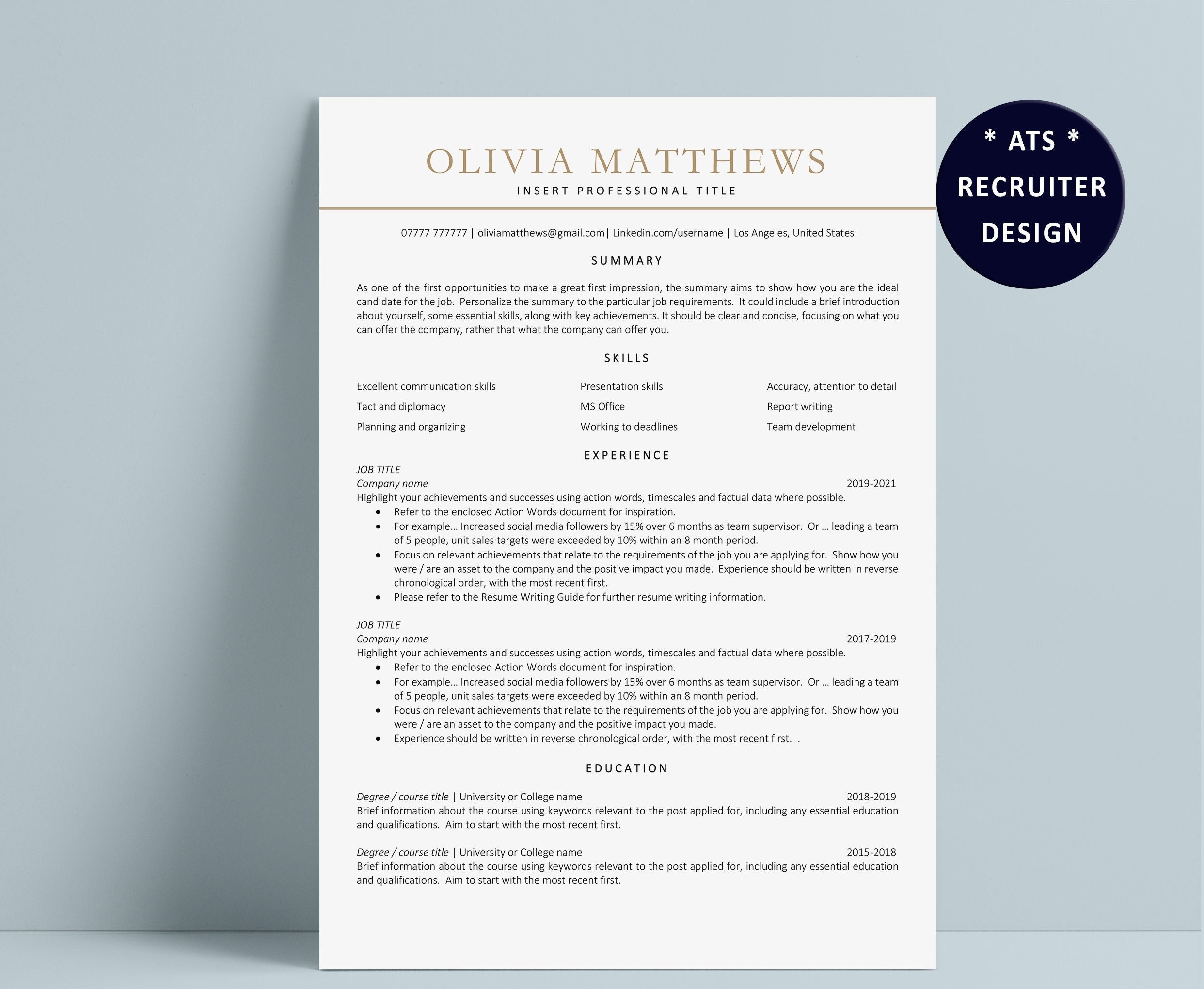 ATS Friendly Resume Template for Word, Simple Resume Format, ATS CV ...