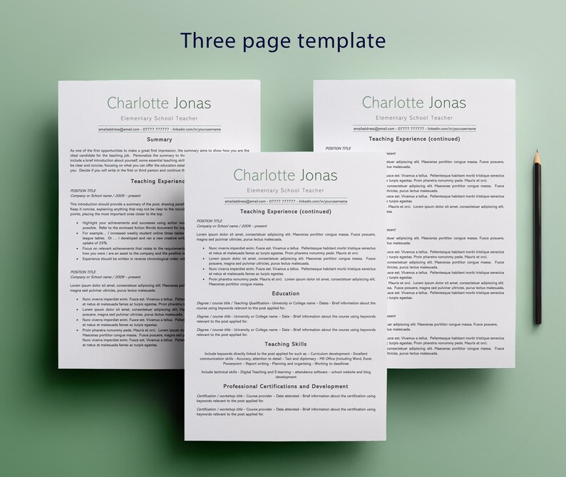 Teacher Resume Template Curriculum Vitae Minimalist Resume | Etsy