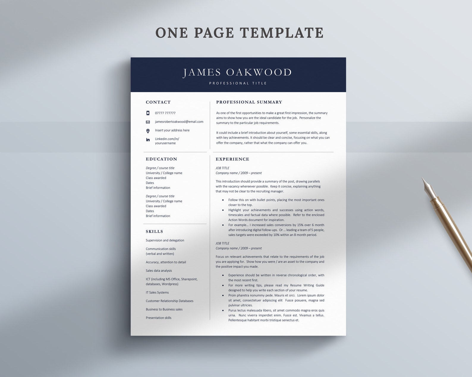 Executive Resume Template for Word | Modern Professional CV Template ...
