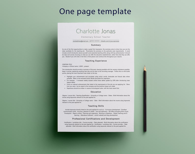 Teacher Resume Template Curriculum Vitae Minimalist Resume | Etsy