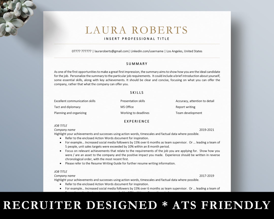 ATS Friendly Resume Template ATS Resume CV Template for Word, Modern ...