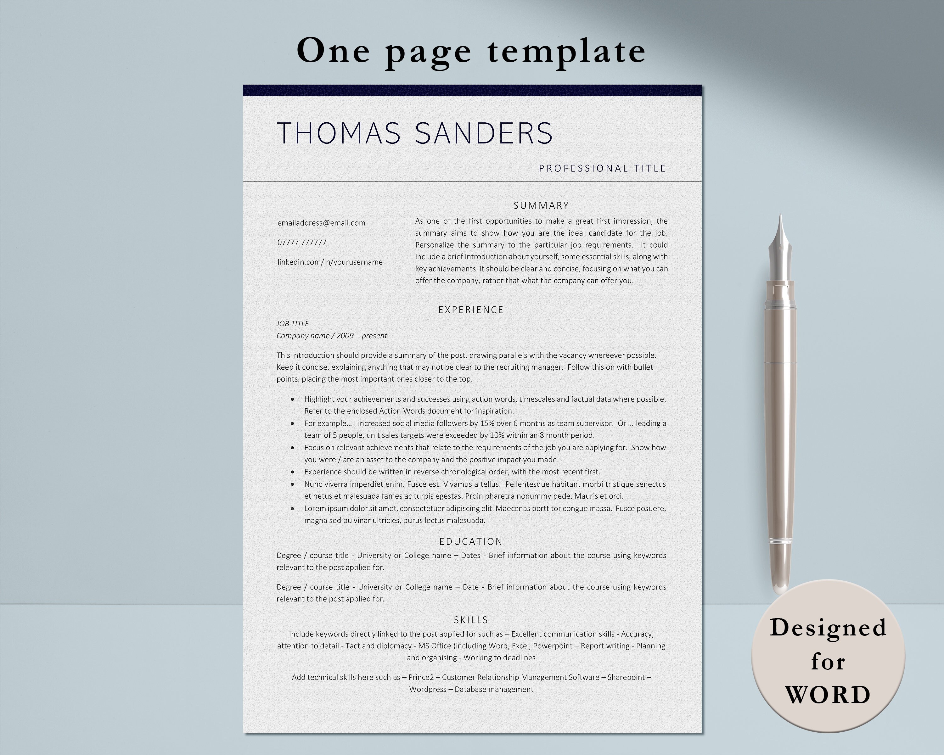 CV Template Word, CV Resume Template, Marketing Cv Template, Simple ...