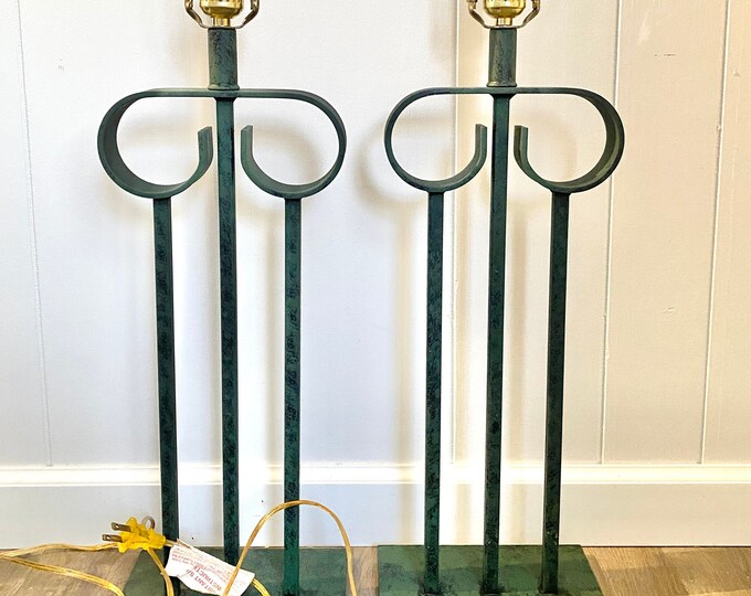 Pair of Vintage Metal Cast Iron Table Lamps - Etsy