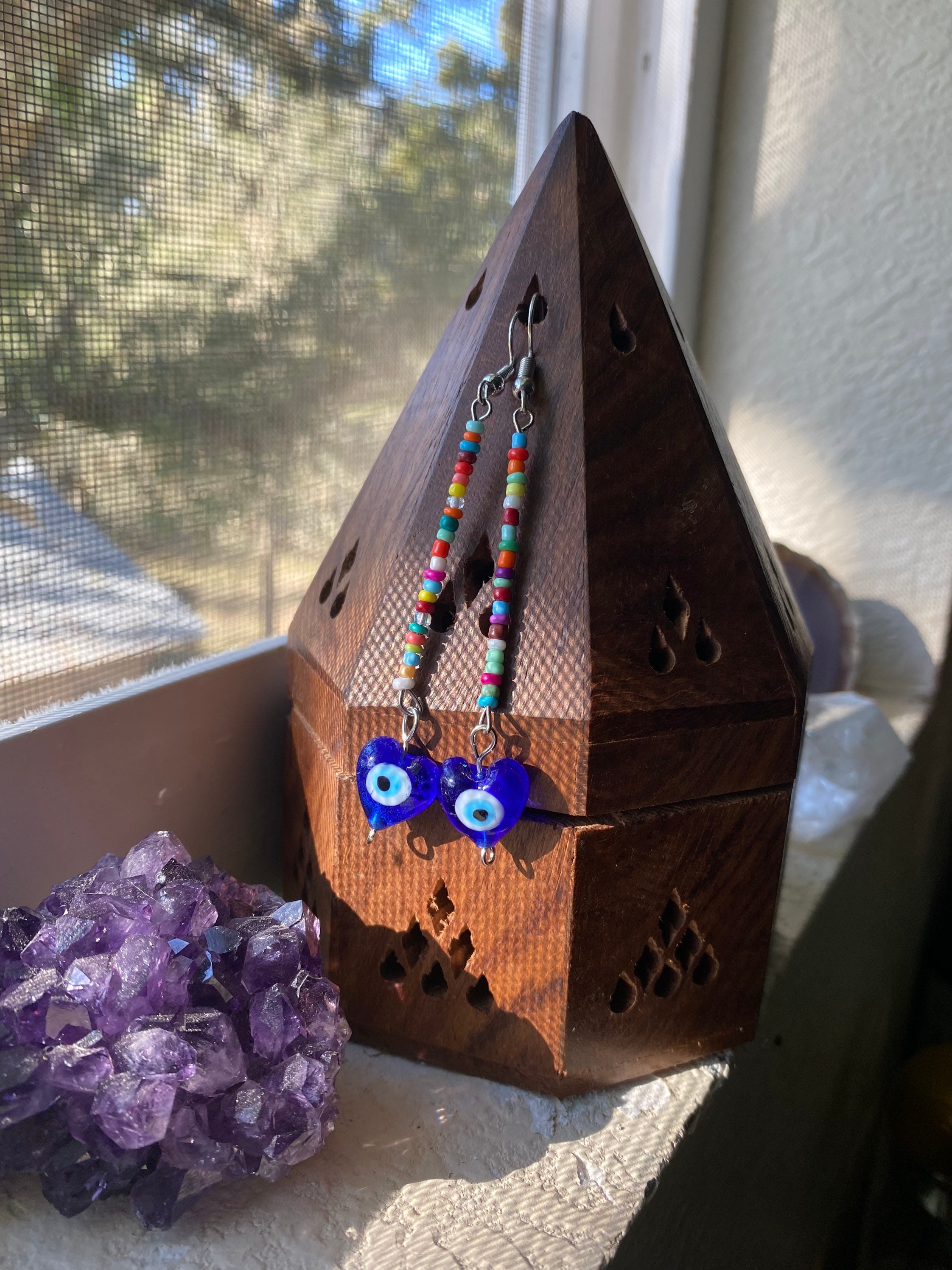 Rainbow Evil Eye Dangles - Etsy