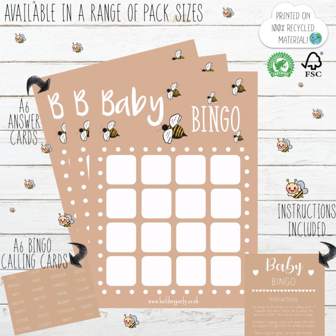 Baby Bumble Bee Bingo Game Baby Shower Party Pack Kraft - Etsy UK