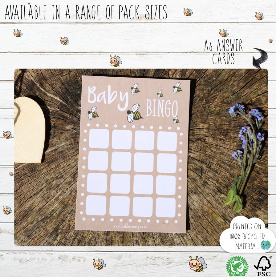Baby Bumble Bee Bingo Game Baby Shower Party Pack Kraft | Etsy