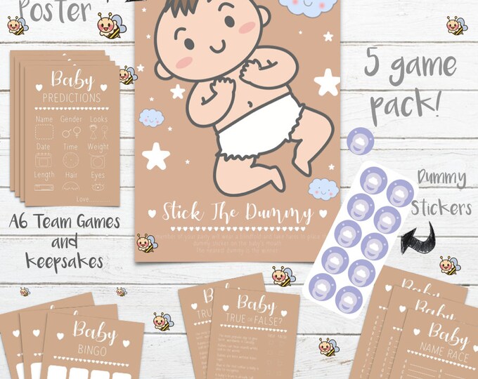 5 Game Party Pack Baby Shower Multipack Bundle 10 Player Kraft Style ...